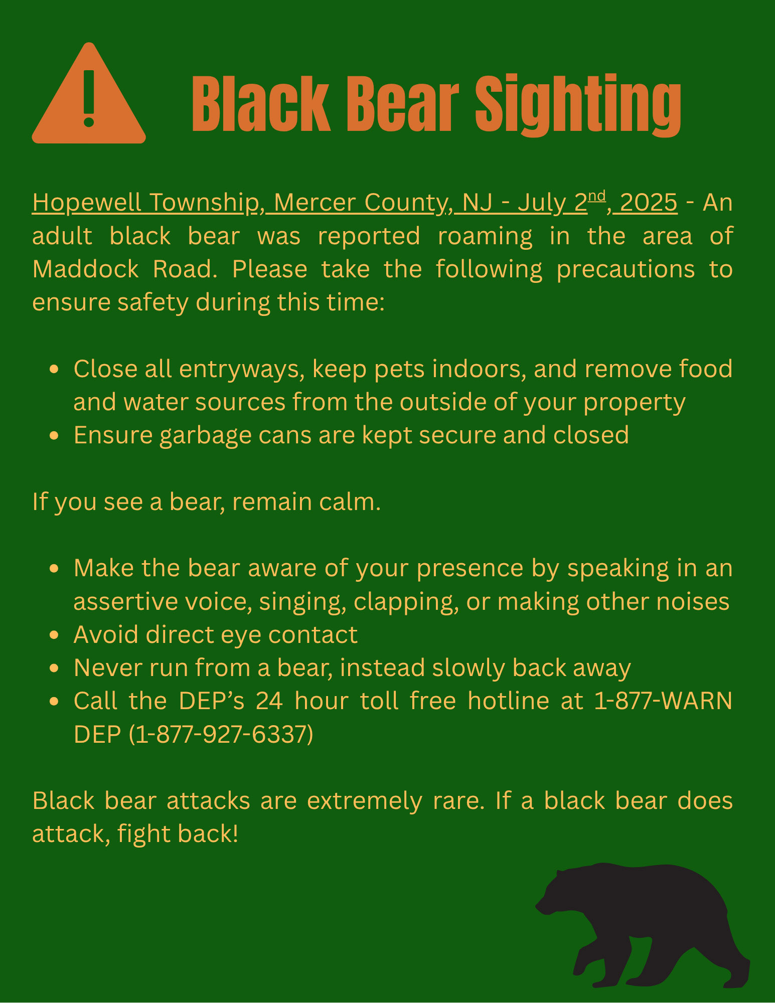 Black Bear Spotted in Area of Maddock Road in Hopewell Township - MercerMe