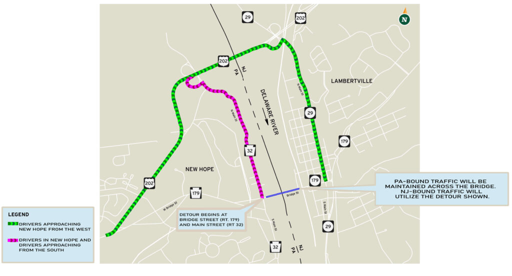 NJ-Bound Detours Set for New Hope-Lambertville Bridge Starting Sept. 15 ...